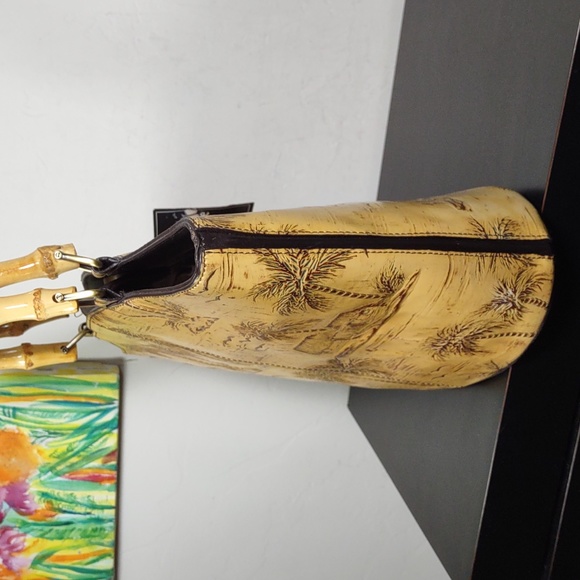 Sunset Cove | Bags | Sunset Cove Tropical Print Leather Bucket Bag ...